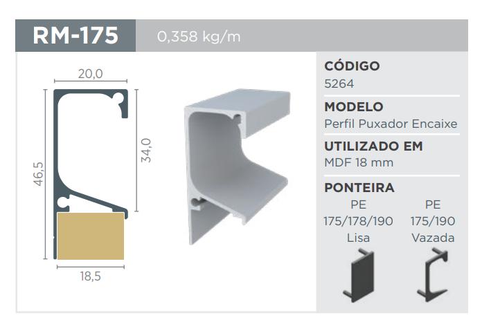 Perfil Puxador RM-175 Encaixe 18mm com Ponteira(em metro) - Rometal - GMAD