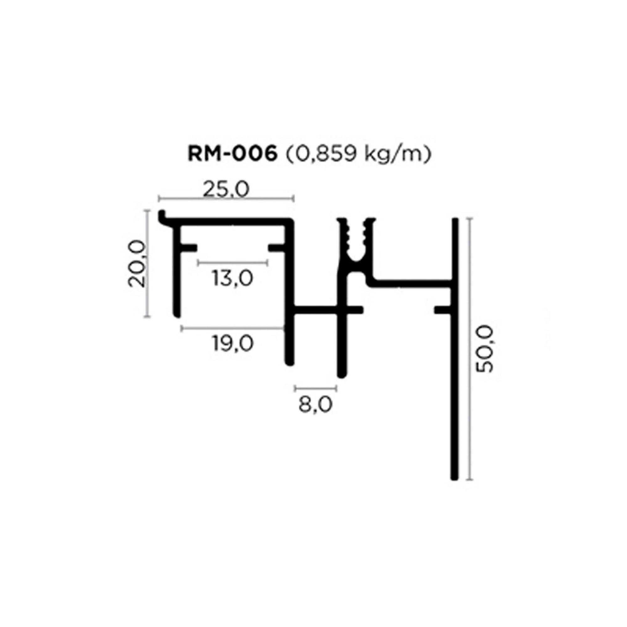 Trilho Alumínio Inferior RM-006 SS 200 Rometal - 6 Metros - Rometal - GMAD