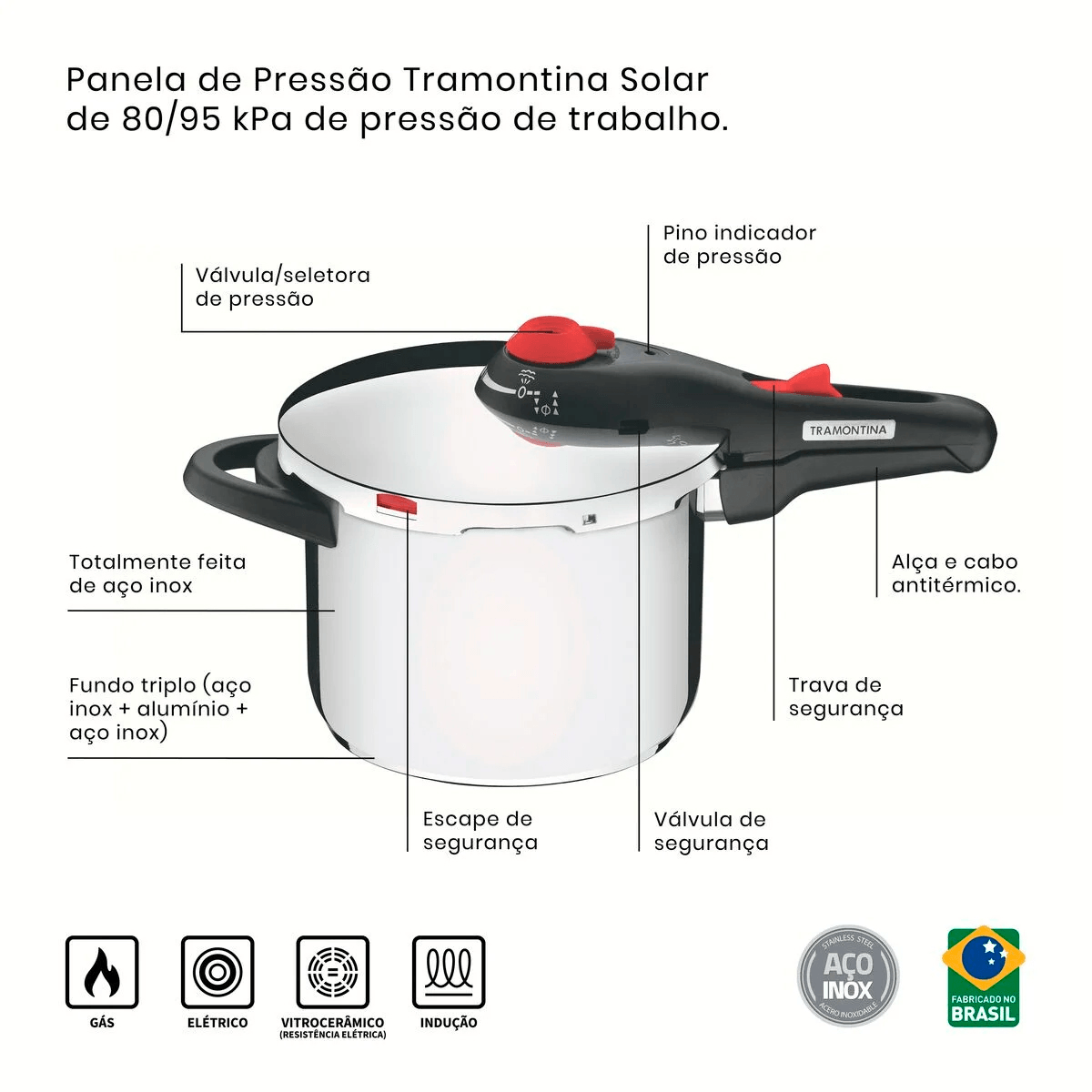 Panela de Pressão Solar Inox Fundo Triplo 22cm 3L Tramontina - GMAD